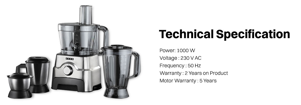 Buy Usha FP 3811 1000 Watt Food Processor with 6 Blades (Black & Silver ...