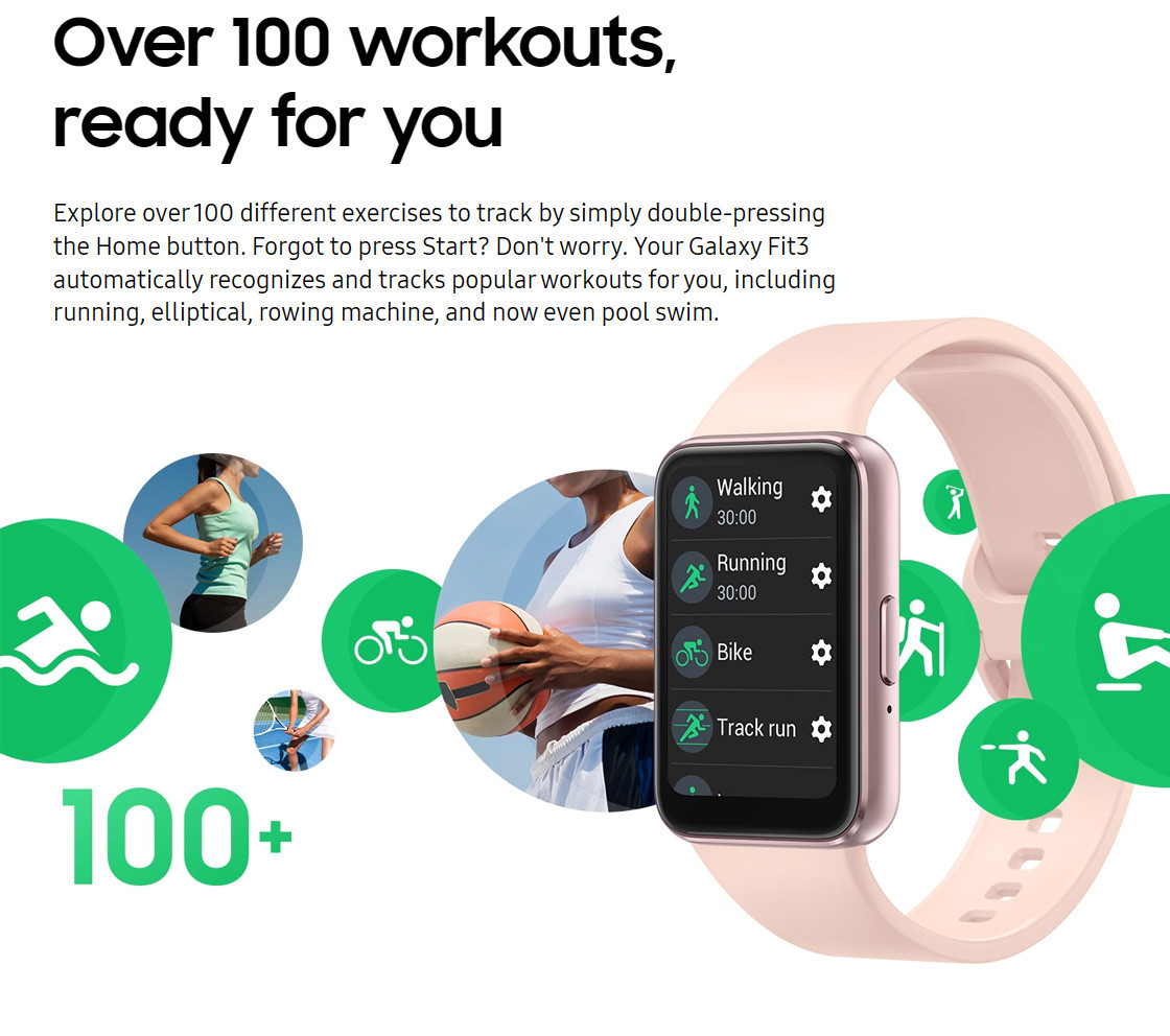 Buy Samsung Galaxy Fit3 Smartwatch with 100 Plus Watch Faces (40.9mm ...