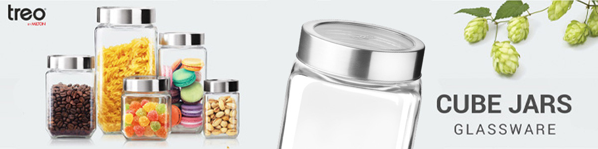 Buy Treo Glass Jar For Storage With Lid - Transparent, Cube Online at ...
