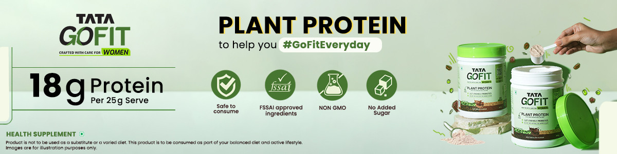 Buy Tata GoFit Plant Protein Powder - Rich Chocolate Flavour, For Women, Gut-Friendly Probiotics ...