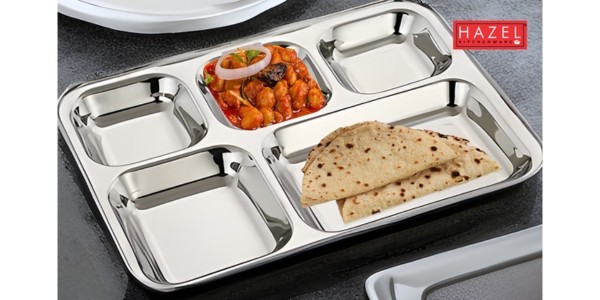 Buy Hazel Stainless Steel Rectangle Dinner Plate/Bhojan Patra - With ...