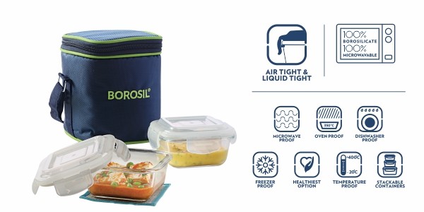 Buy Borosil Borosilicate Glass Lunch Box/Tiffin Box Vertical Online at ...
