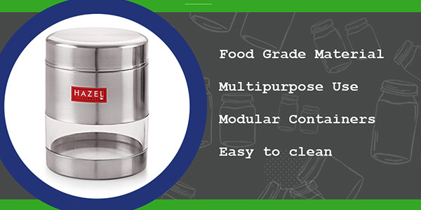 Buy HAZEL Stainless Steel Transparent Matt Finish See Through Container ...