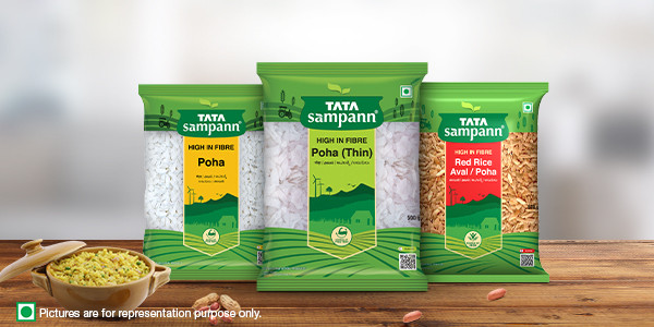 Tata Sampann High In Fibre Poha(thick), 1 Kg, Poha Chiwda, Flattened ...
