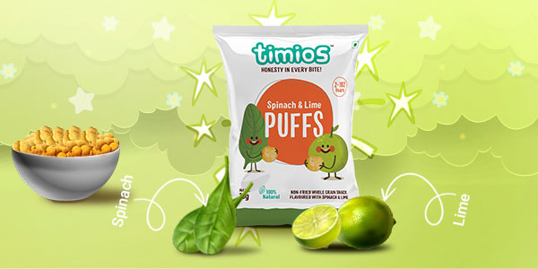 Buy Timios Snacks Puffs Spinach Lime 2 Years 100 Natural Healthy 30 Gm ...