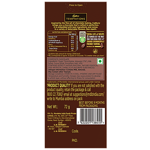 Buy Cadbury Temptations Chocolate Bar Almond Treat 72 Gm Online At Best ...