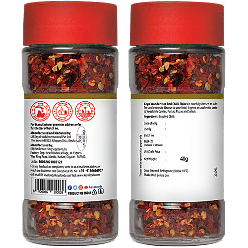 Buy Keya Wonder Hot Red Chilli Flakes 40 Gm Bottle Online at the Best ...