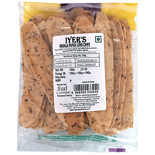 Buy Iyers Papad - Masala (Long Chips) 120 gm Pouch Online at Best Price ...