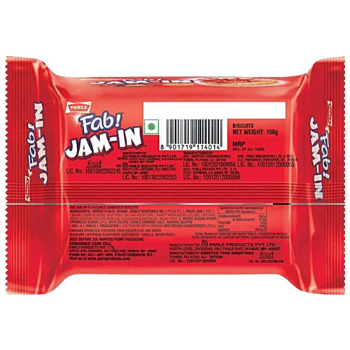 Buy Parle Sandwich Biscuits Fab Jam In Fruit Flavour 150 Gm Pouch ...