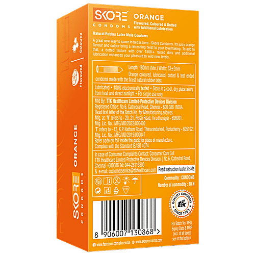 Buy Skore Dotted Coloured Condoms Orange Flavoured 10S Pack Online At ...