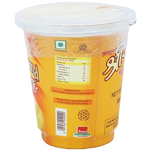 Buy Amul Shrikhand Kesar 500 Gm Cup Online At Best Price of Rs 120 ...