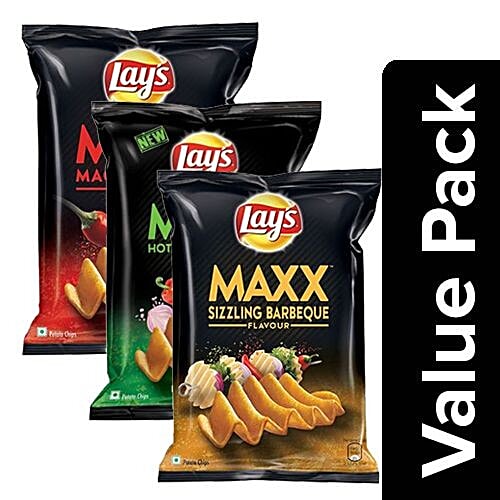 Buy Lays Maxx Hot N Sour Punch 57 Gm Sizzling Barbeque 57 Gm Macho ...