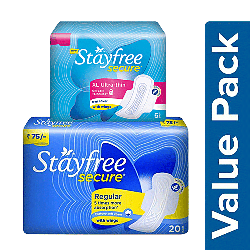 Buy Stayfree Sanitary Pads Secure Cottony Soft 20Pads Secure Xl Ultra ...