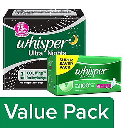 Buy Whisper Sanitary Pads Ultra Night Extra Heavy Flow Xxxl 3Pcs Ultra ...