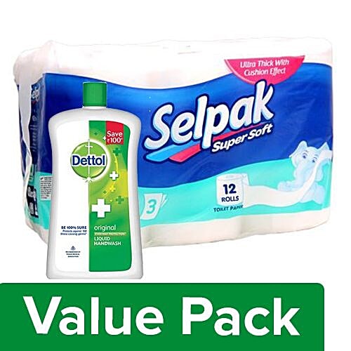Buy Bb Combo Selpak Toilet Tissue Paper Roll 3Ply 12Rolls Dettol Hand ...