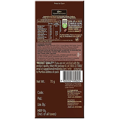 Buy Cadbury Temptations Almond Treat Chocolate Bar 3x72 gm (Multipack ...