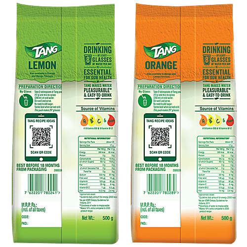 Buy Tang Instant Drink Mix - Orange 500 Gm + Lemon 500 Gm Combo (2 ...