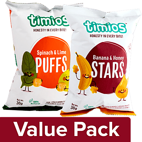Buy Timios Snacks-Puffs, Spinach & Lime, 2+ Years + Stars, Banana ...