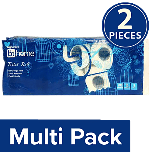 Buy BB Home Toilet Roll - 3 Ply, 100% Virgin Pulp Paper, Pack of 10 ...