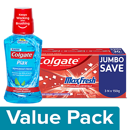 Buy Colgate MaxFresh Toothpaste Gel Anticavity 300 g + Plax Mouthwash ...