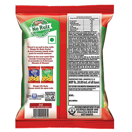Buy Bingo No Rulz Cheese Curlz Corn Puffs Online at Best Price of Rs 60 ...