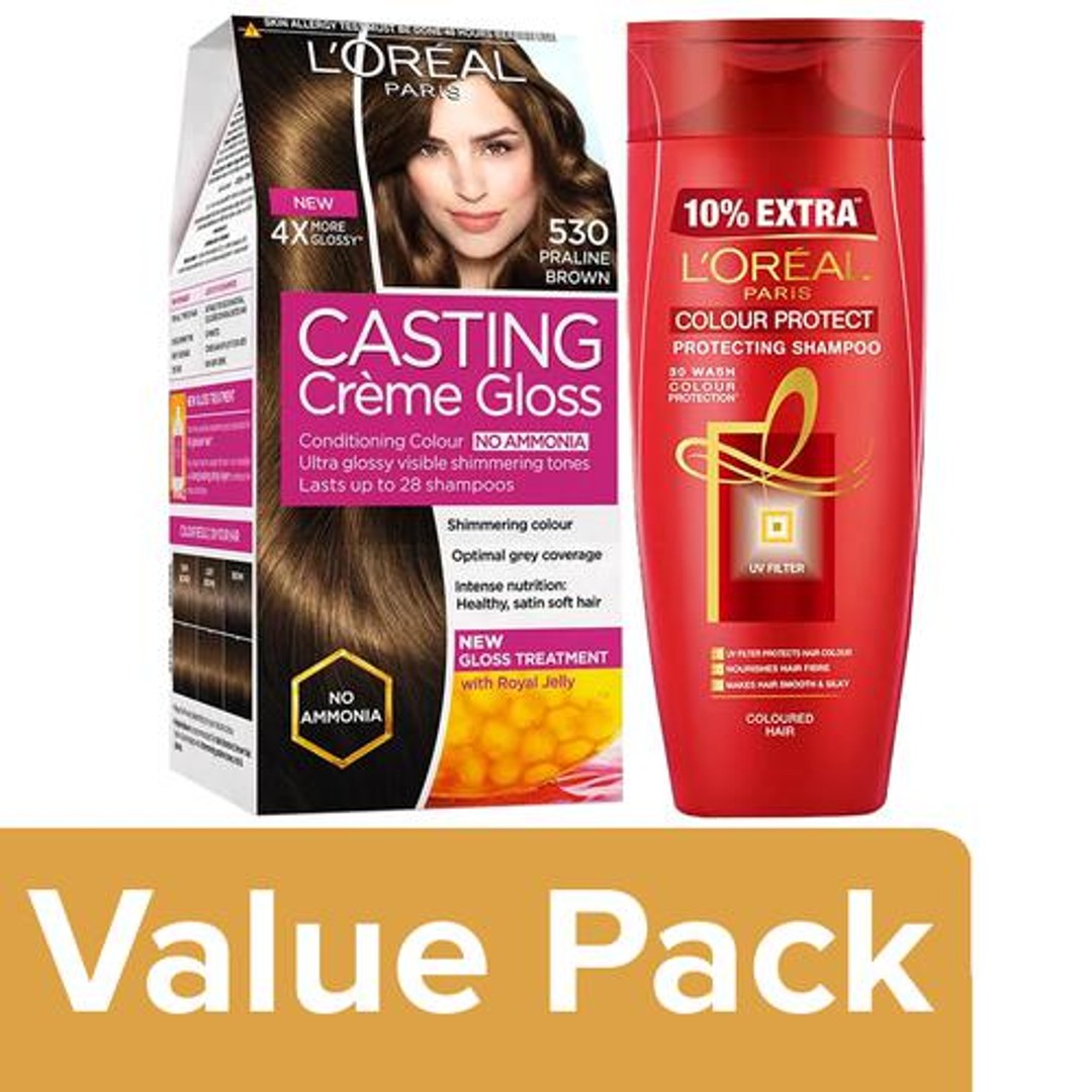 Buy Loreal Paris Hair Color 87.5 g + 72 ml, 530 Praline Brown + Color ...
