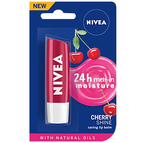 Buy NIVEA Cherry Shine Lip Balm - 24h Moisture With Natural Oils, Red ...