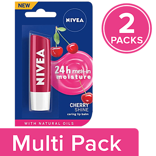 Buy NIVEA Cherry Shine Lip Balm - 24h Moisture With Natural Oils, Red ...