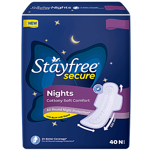 Buy STAYFREE Secure Nights Sanitary Pad - With Cottony Soft Comfort ...