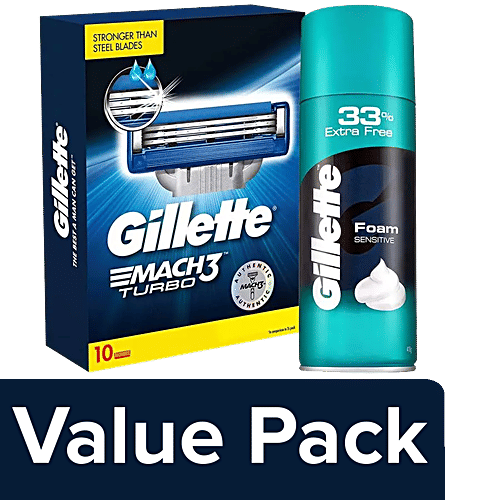 Buy Gillette Mach 3 Turbo Bladed Cartridges 10 pcs + Classic Foam Shave ...
