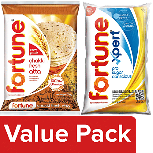 Buy Fortune Fortune Chakki Fresh Atta 5 kg + Xpert Pro Sugar Conscious Edible Oil 1 L Pouch ...