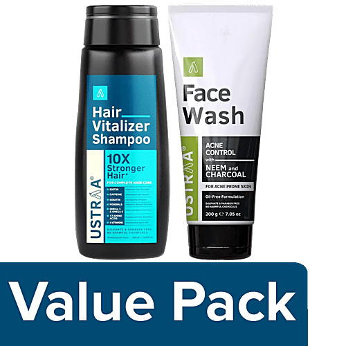Buy Ustraa Hair Vitalizer Shampoo, 250 ml + Acne Control Men's Face ...