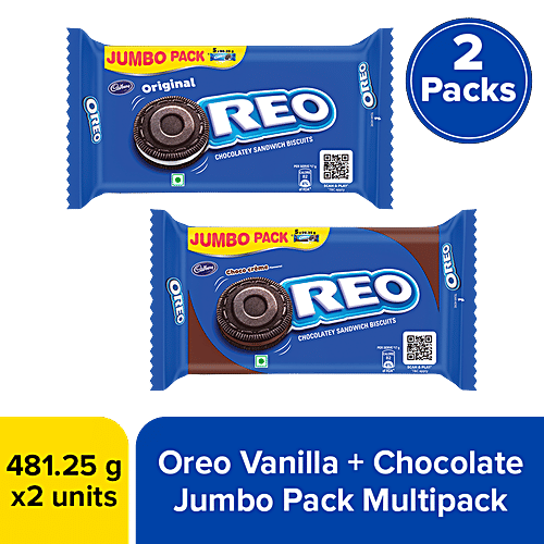 Buy Cadbury Oreo Vanilla + Oreo Chocolate Crème Sandwich Biscuit, Jumbo ...