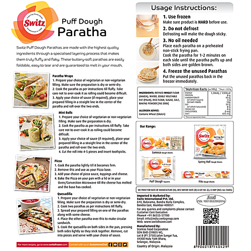 Buy Switz Spring Roll Sheets - 15x15 cm - 40 pcs + Paratha Puff 5 pcs ...