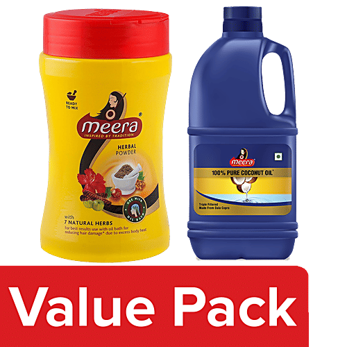 Buy Meera Herbal Hairwash Powder 120 g & 100% Pure Coconut Hair Oil 1L ...