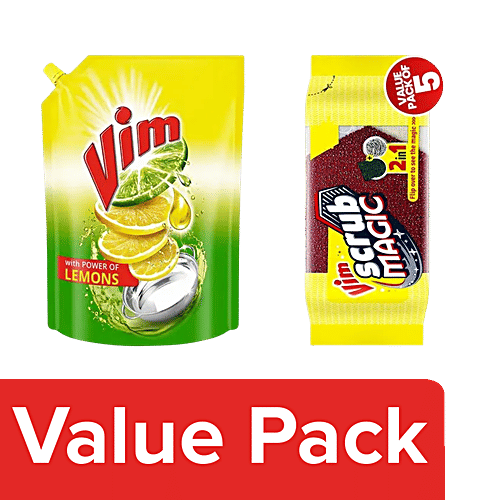 Buy Vim Dishwash Liquid Gel Lemon,2 L + Scrub Magic Nonwoven & Steel ...