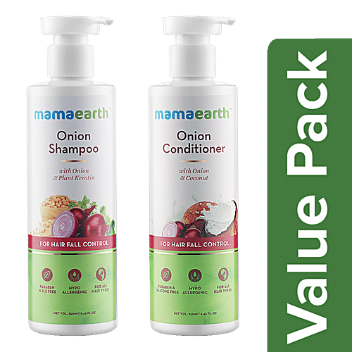 Buy Mamaearth Onion Shampoo With Plant Keratin + Onion Conditioner With Coconut 250 ml Each ...