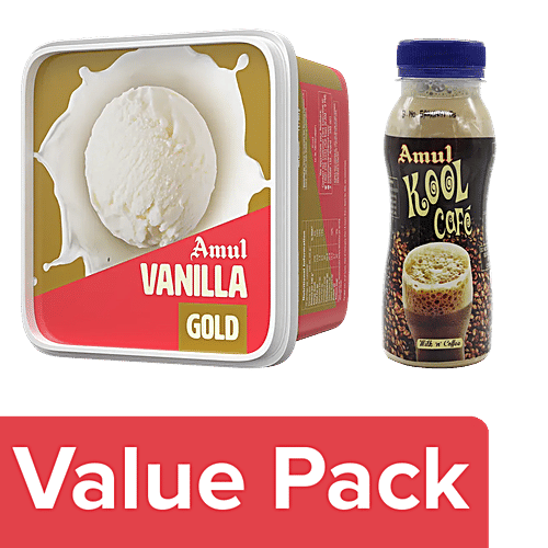 Buy Amul Kool Cafe Drink, Milk & Coffee 200 ml + Ice Cream Gold, Vanilla 1 L Online at Best ...