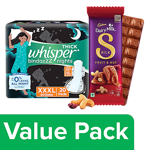 Buy bb Combo Whisper Nights Sanitary Pads XXXL,20pcs + Cadbury Dairy Milk Silk Fruit Nut,137g ...