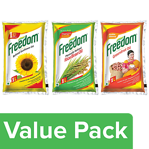 Buy bb Combo Refined Sunflower Oil + Rice Bran Oil + Groundnut Oil, 1 L Each Online at Best ...