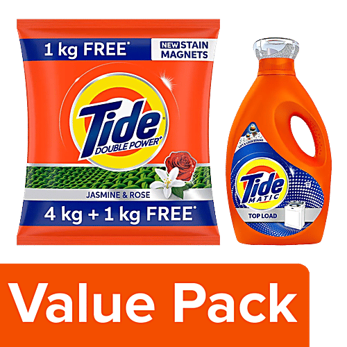 Buy Tide Detergent Powder Jasmine & Rose 5 kg + Liquid Detergent Top ...