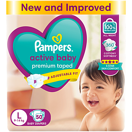 Buy Pampers Active Baby Diaper - Large 50 pcs Pouch Online at Best ...