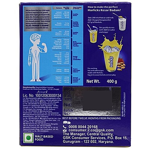 Buy Horlicks Health Nutrition Drink Kesar Badam 400 Gm Online At Best ...