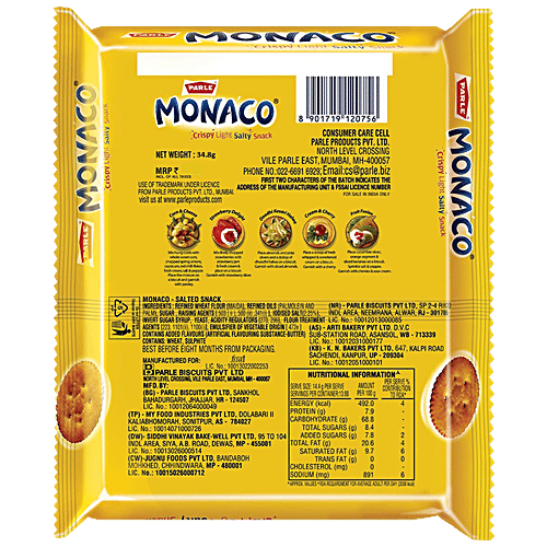 Buy Parle Monaco Crispy Light Salted Snack Classic Regular 377 Gm Pouch ...