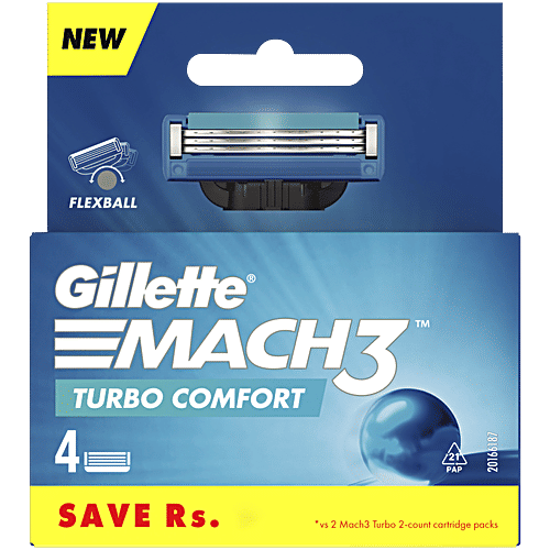 Buy Gillette Mach 3 Turbo Manual Shaving Razor Blades Cartridge 4 Pcs ...