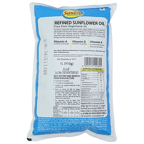 Buy Sundrop Super Lite Advanced Sunflower Oil 1 Ltr Pouch Online At ...