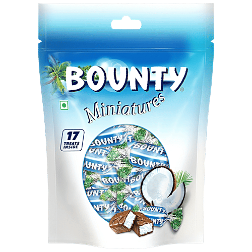 Buy Bounty Miniatures Coconut Filled Chocolates 170 Gm Pouch Online At ...