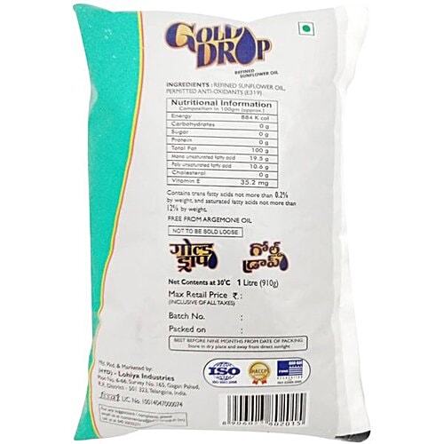 Buy Gold Drop Refined Oil Sunflower 1 Ltr Pouch Online at the Best ...