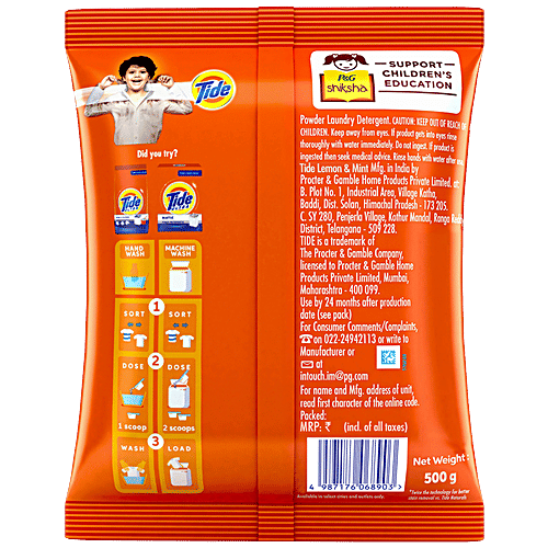 Buy Tide Plus Detergent Washing Powder Extra Power Lemon Mint 500 Gm ...