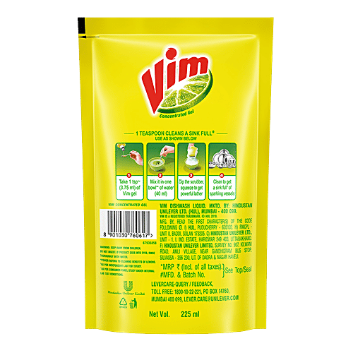Buy Vim Dishwash Gel Lemon 225 Ml Online At Best Price of Rs 40 - bigbasket